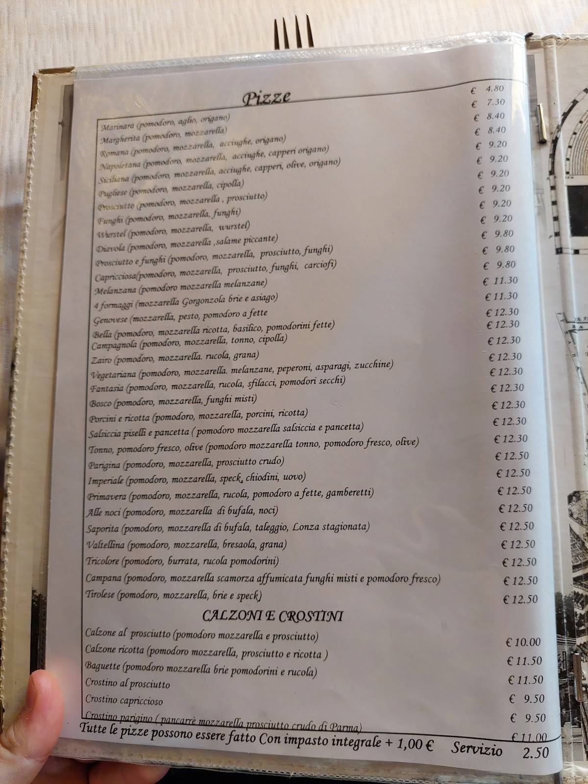 Menu da Ristorante Zairo, Padova