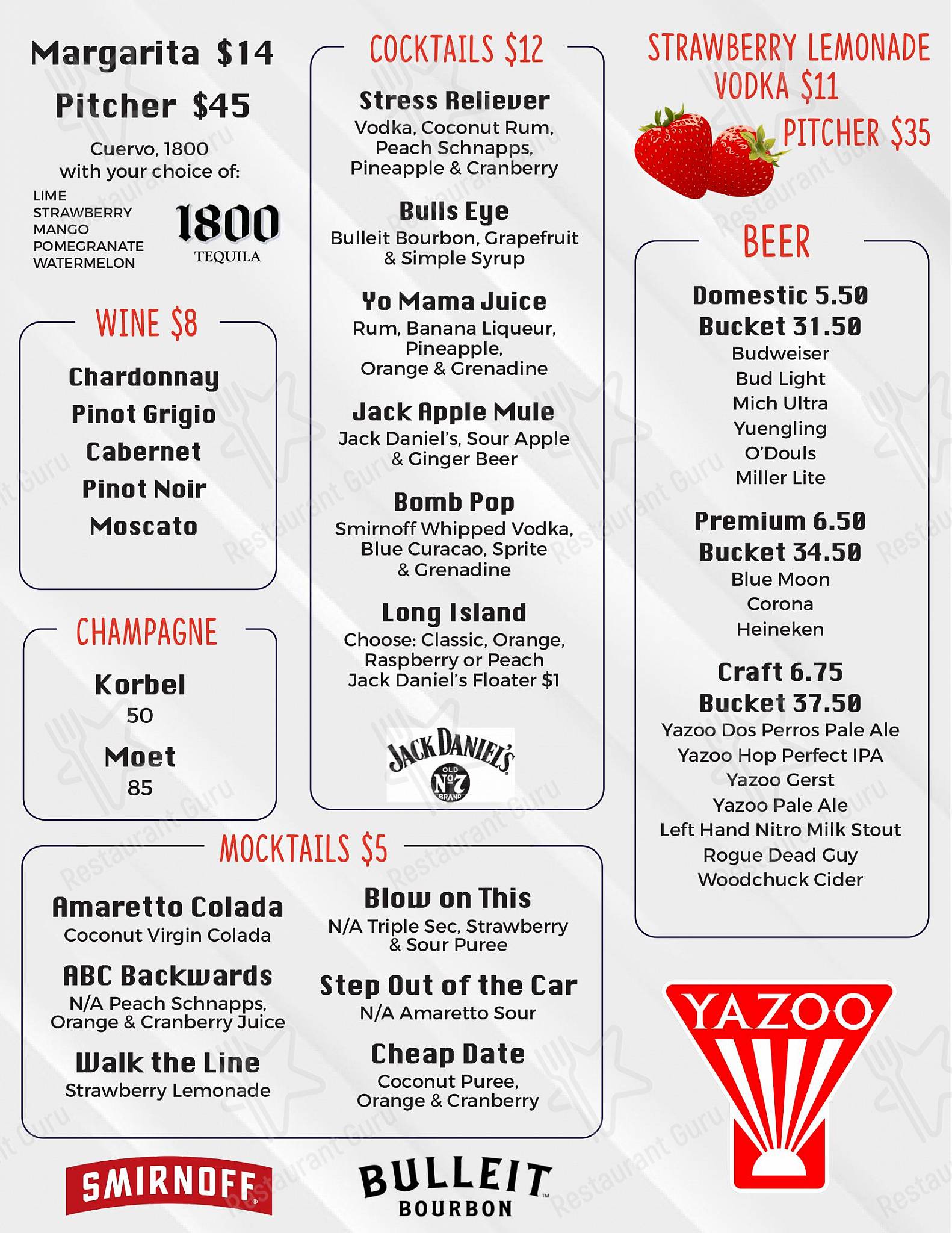 Menu at Zanies Comedy Night Club, Nashville
