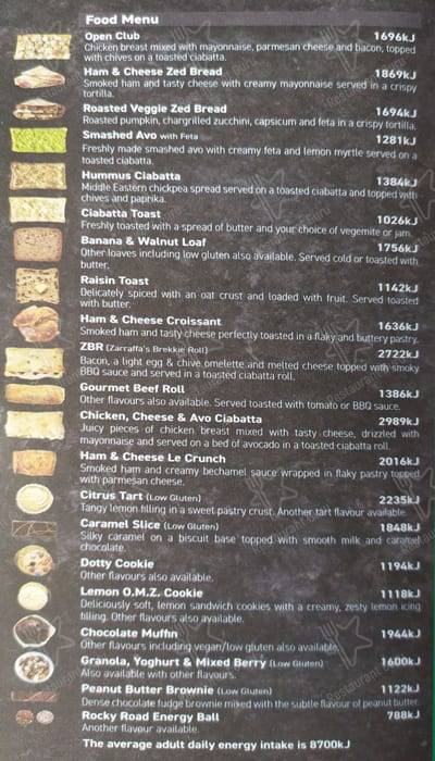 Menu at Zarraffa's Coffee Booval cafe, Booval, 106 Brisbane Rd