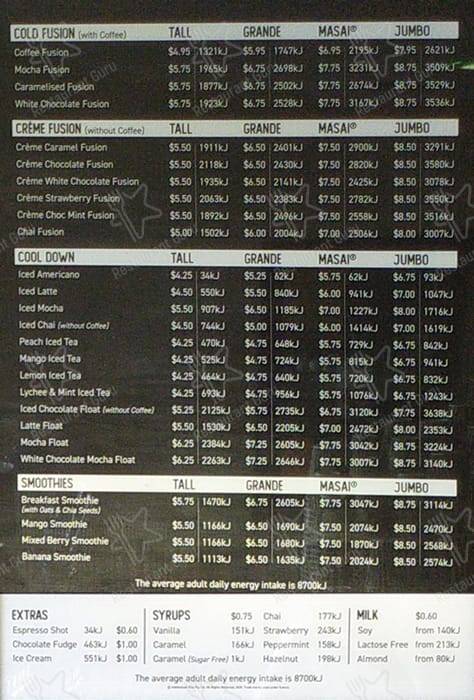 Menu at Zarraffa's Coffee Booval cafe, Booval, 106 Brisbane Rd