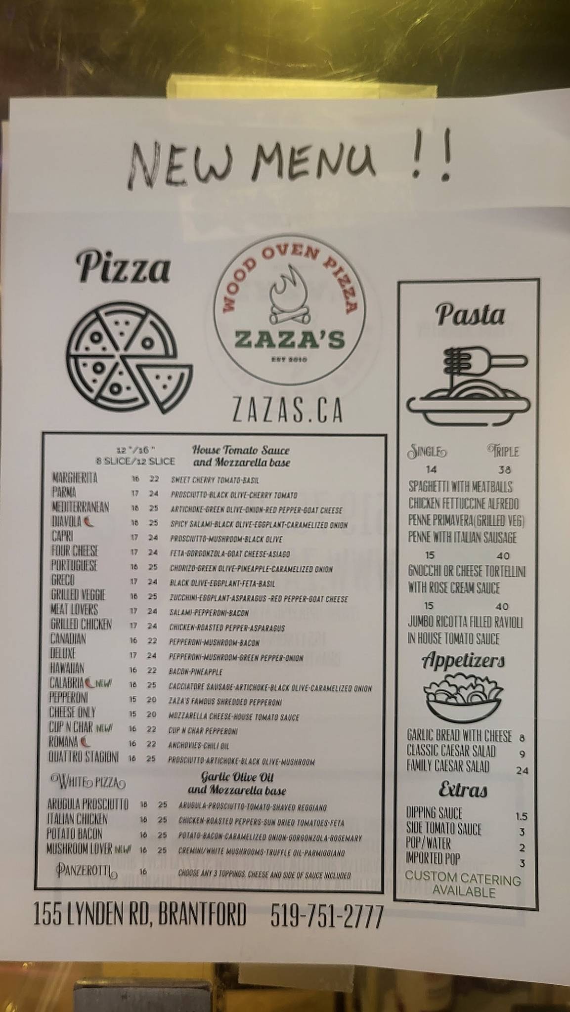 Menu at Zaza's Pizzeria Inc, Brantford