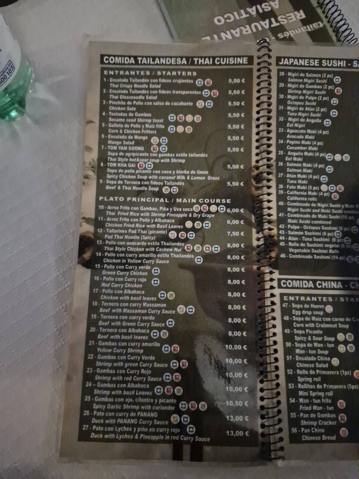 Menu at Zen restaurant, Rota