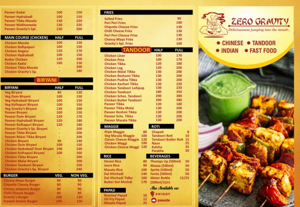 Menu at Zero Gravity Borivali, Mumbai