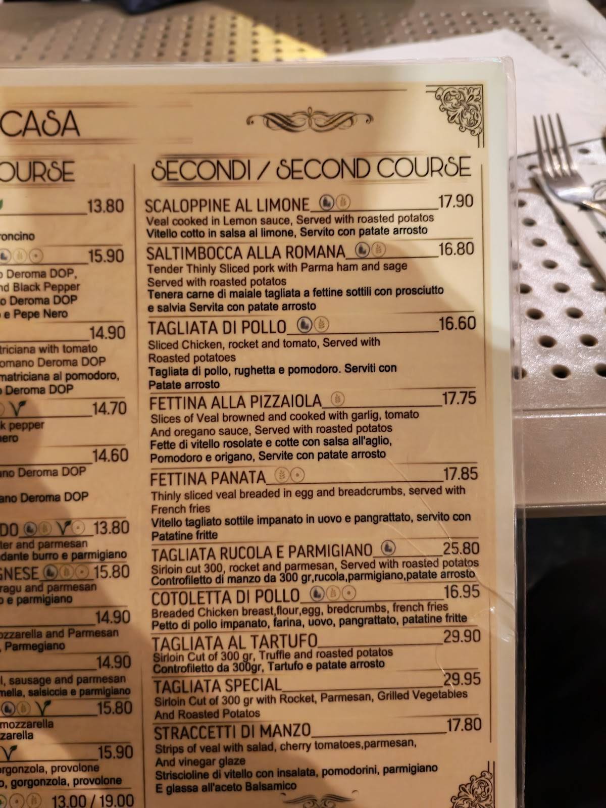 Menu at Zero Sei Trattoria Romana restaurant, Valletta