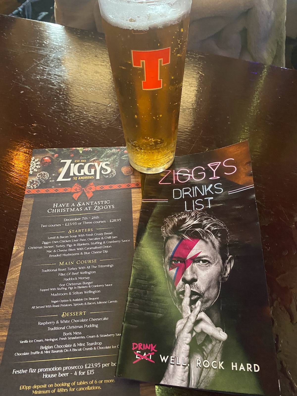 Menu at Ziggys restaurant, Saint Andrews