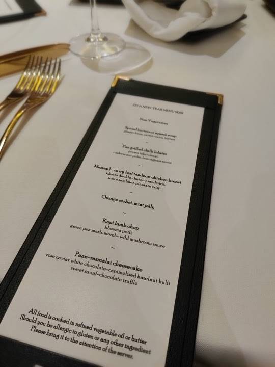 Menu at Ziya Restaurant, Mumbai, The Oberoi