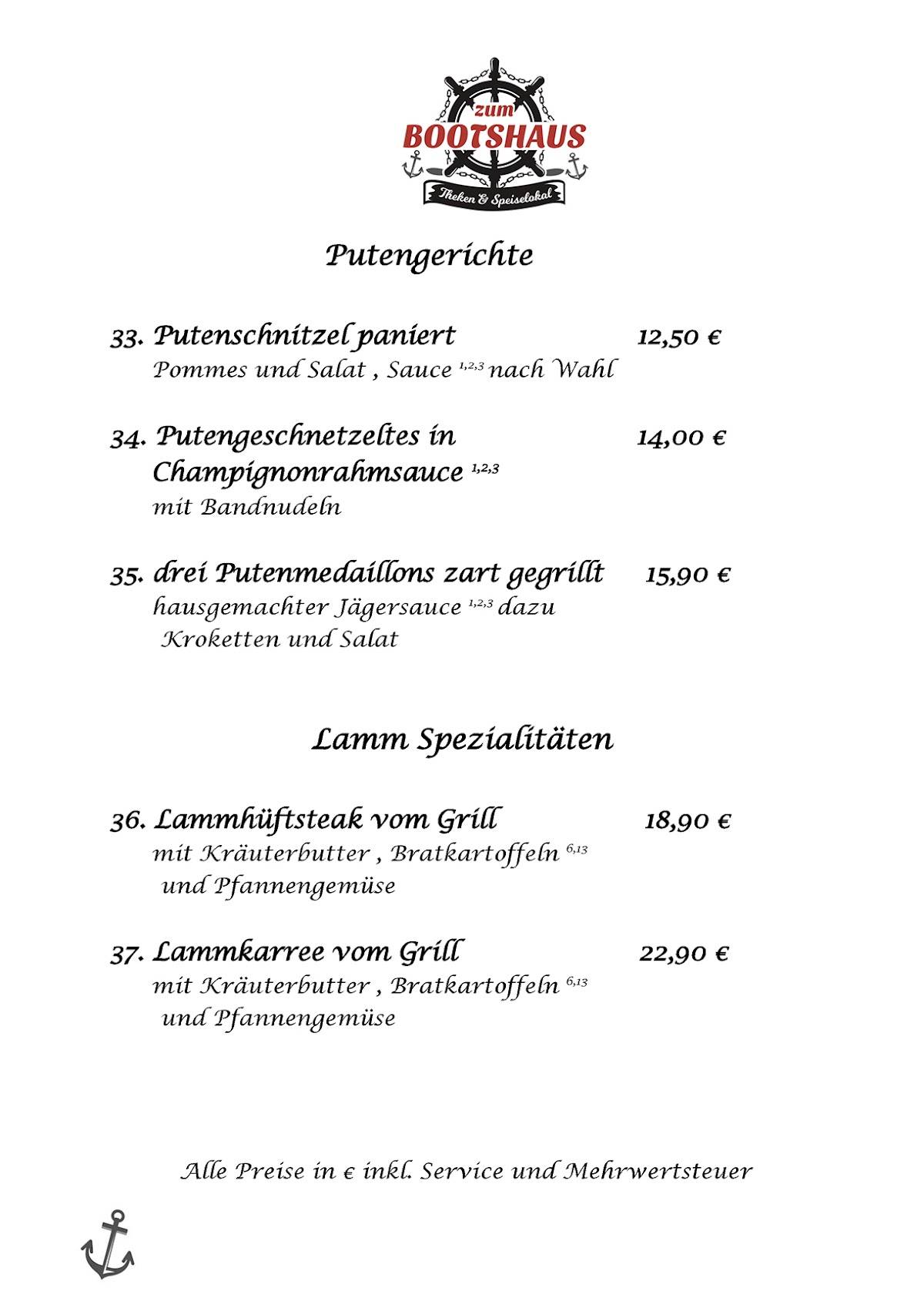 Speisekarte von Restaurant Zum Bootshaus, Wesel