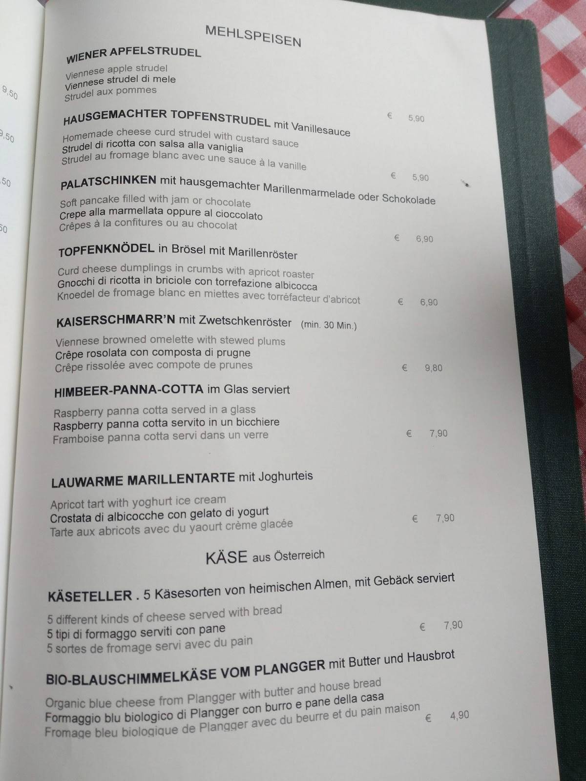 Speisekarte von Zum Martin Sepp restaurant, Wien