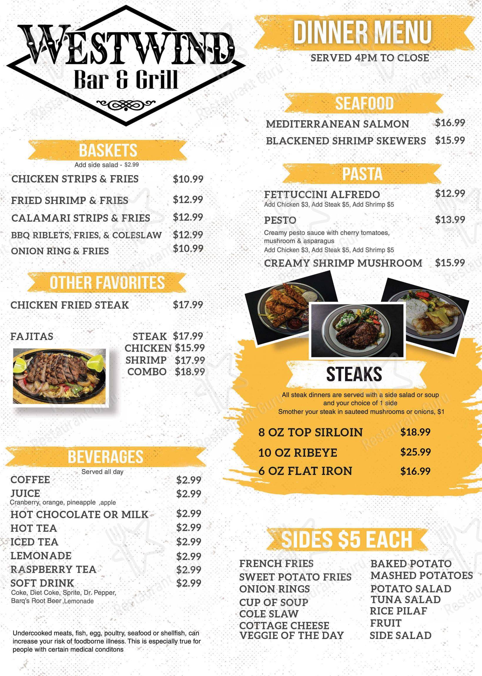 Menu at Westwind Bar and Grill, Yuma