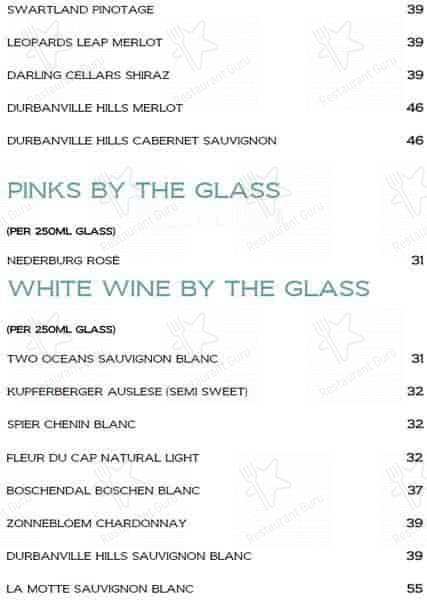Menu at Baobab Cafe & Grill, Pretoria, Menlyn Shopping Centre