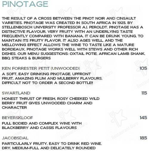 Menu at Baobab Cafe & Grill, Pretoria, Menlyn Shopping Centre