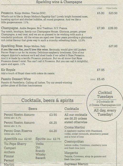 Menu at Croma Prestwich restaurant, Manchester, 30 Longfield Centre