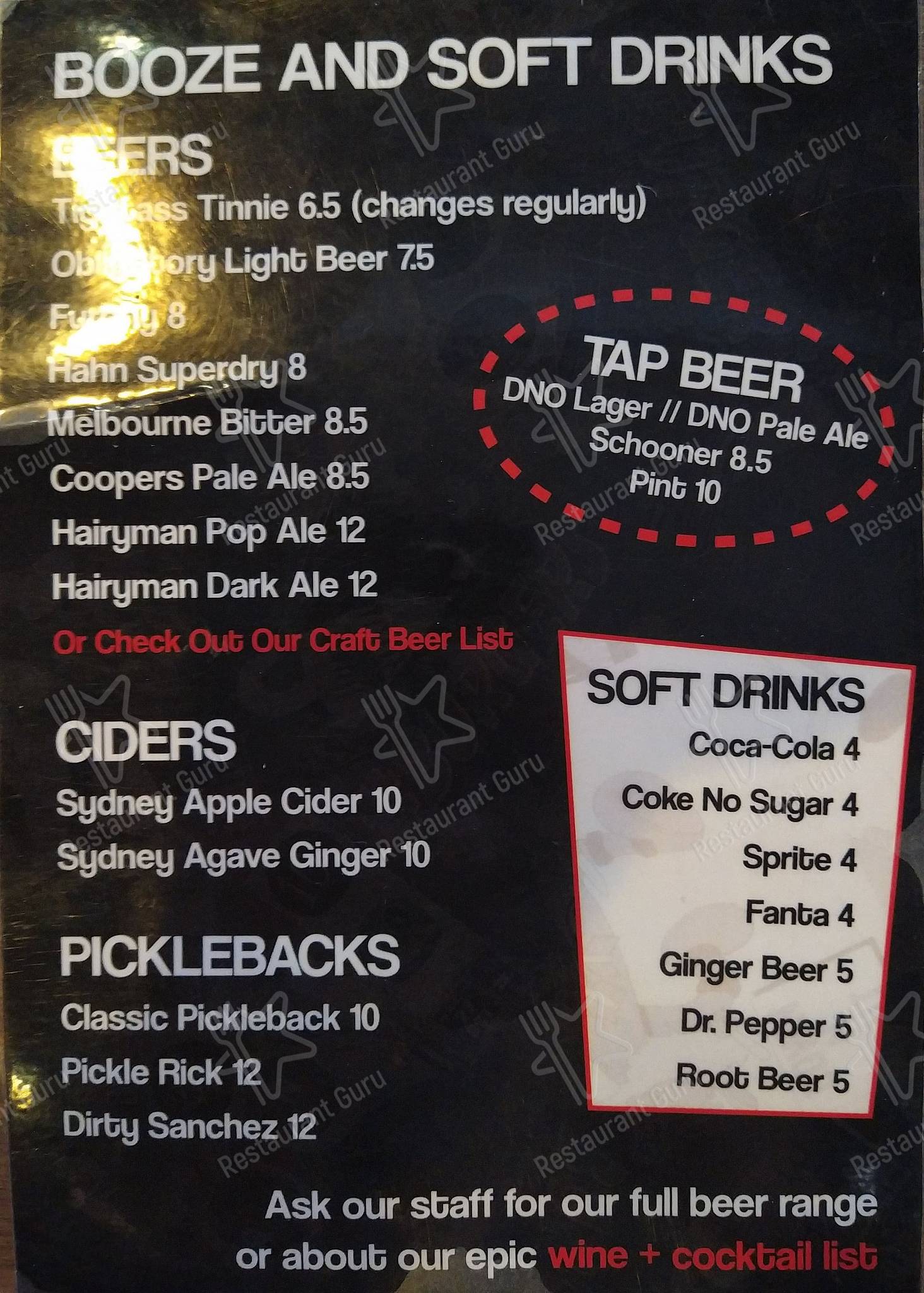 Menu at Down N' Out fast food, Bankstown