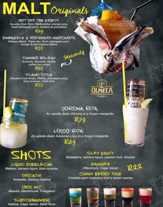 Menu at Malt Bar & Grill, Pretoria