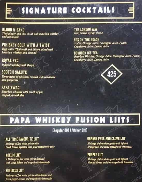 Menu at Papa Whiskey Restaurant & Brewery, Jalandhar
