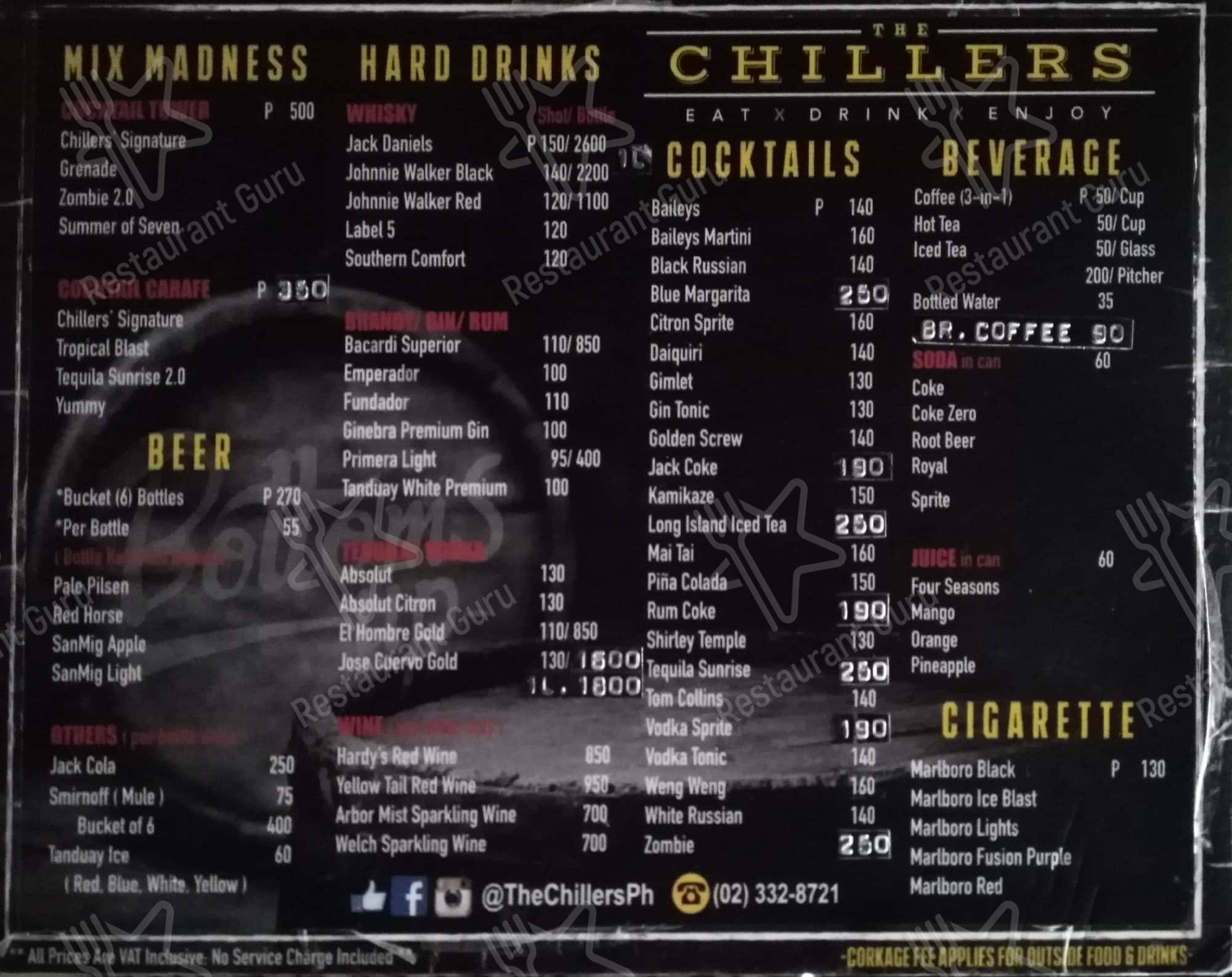 Menu at The Chillers pub & bar, Quezon City