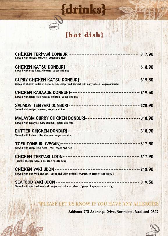 Menu at beans n bites cafe, Auckland, 3 Akoranga Dr