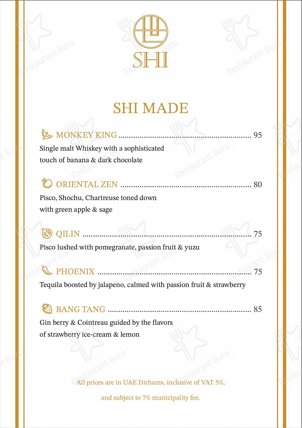 Carta de Shi Restaurant, Dubai