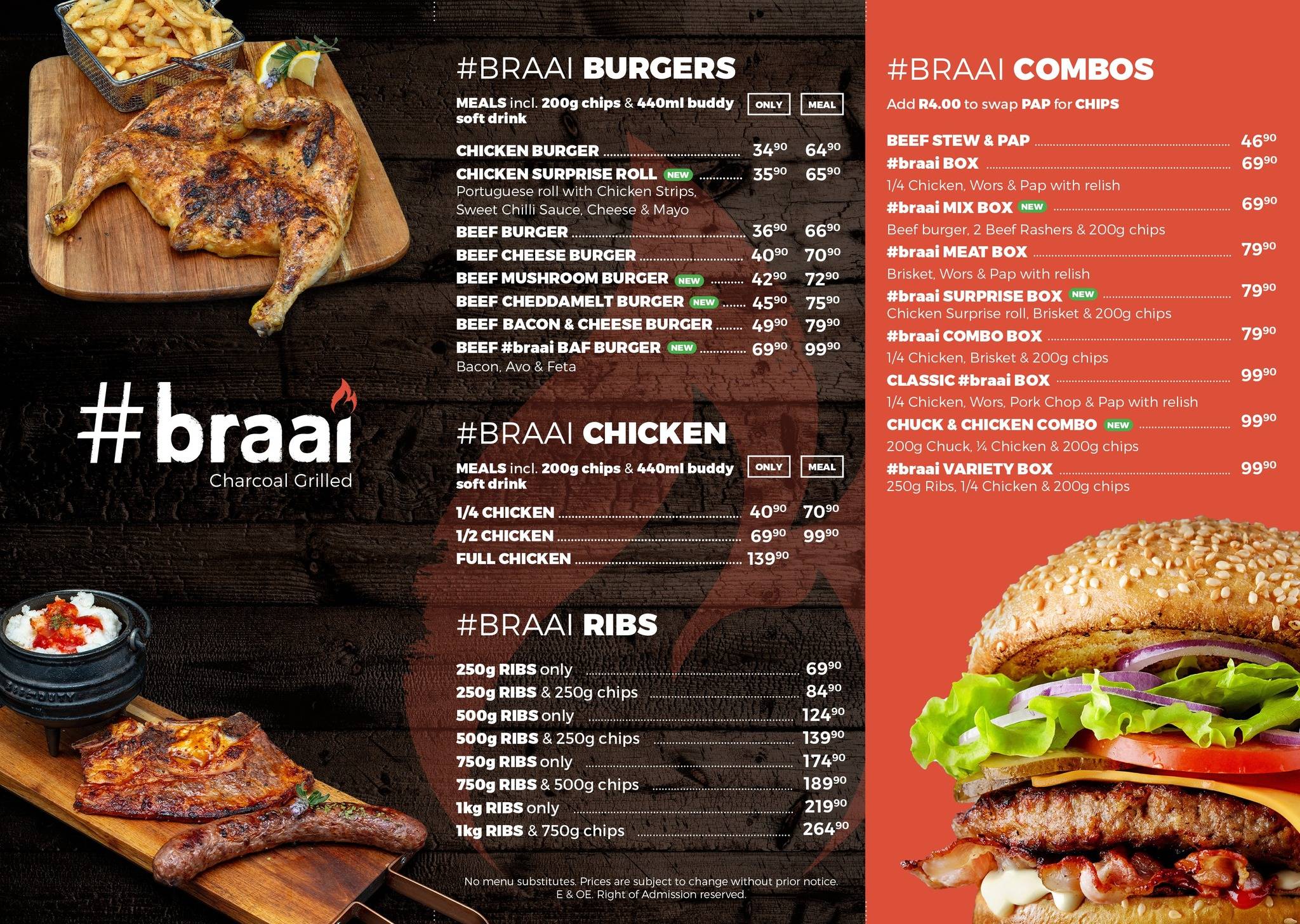 Menu at #braai restaurant, Klerksdorp