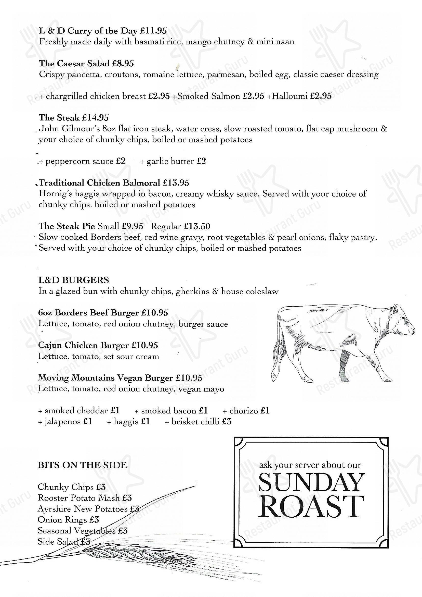 Menu at Laird & Dog Inn restaurant, Lasswade