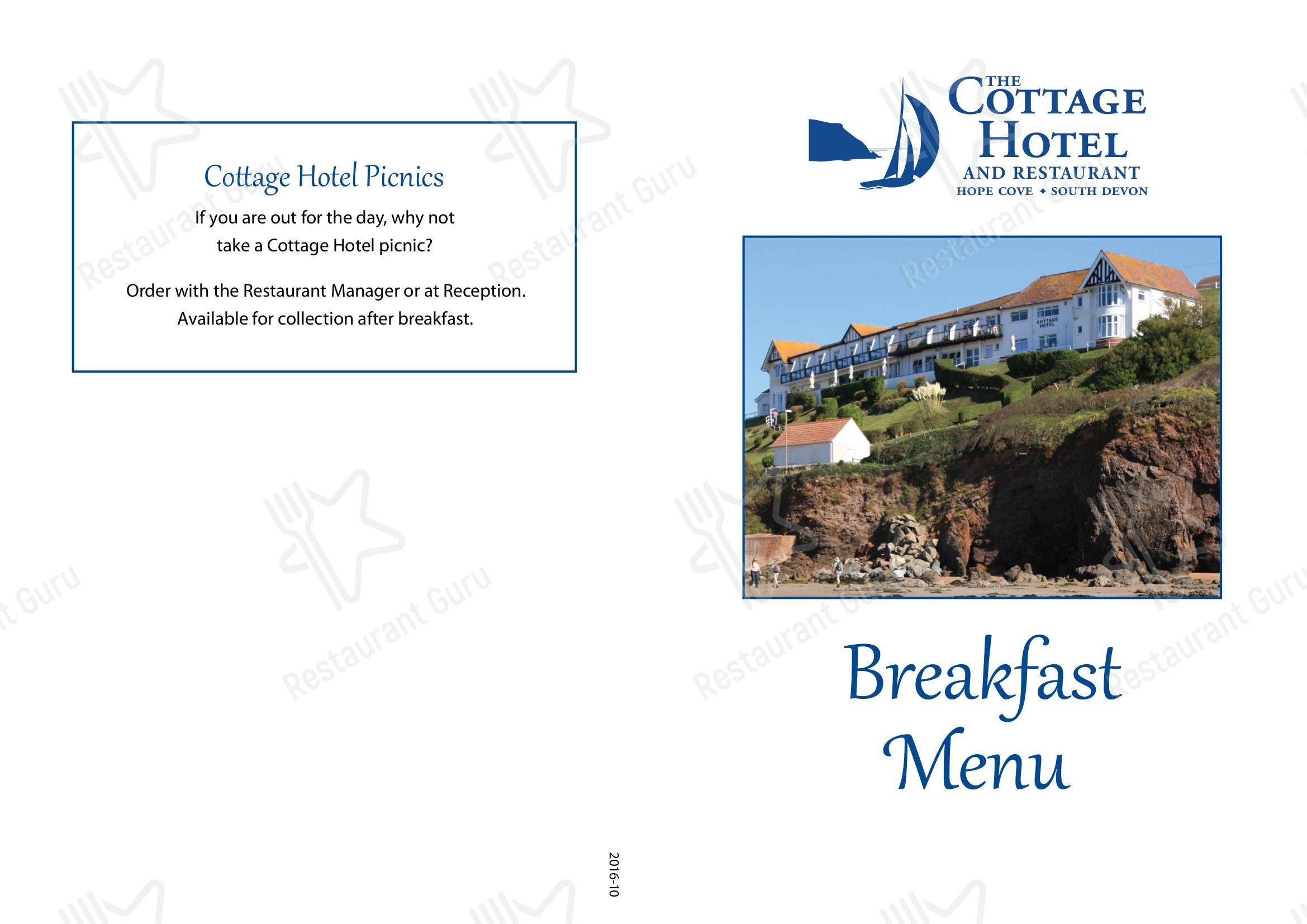 Menu at The Cottage Hotel Restaurant, Hope Cove