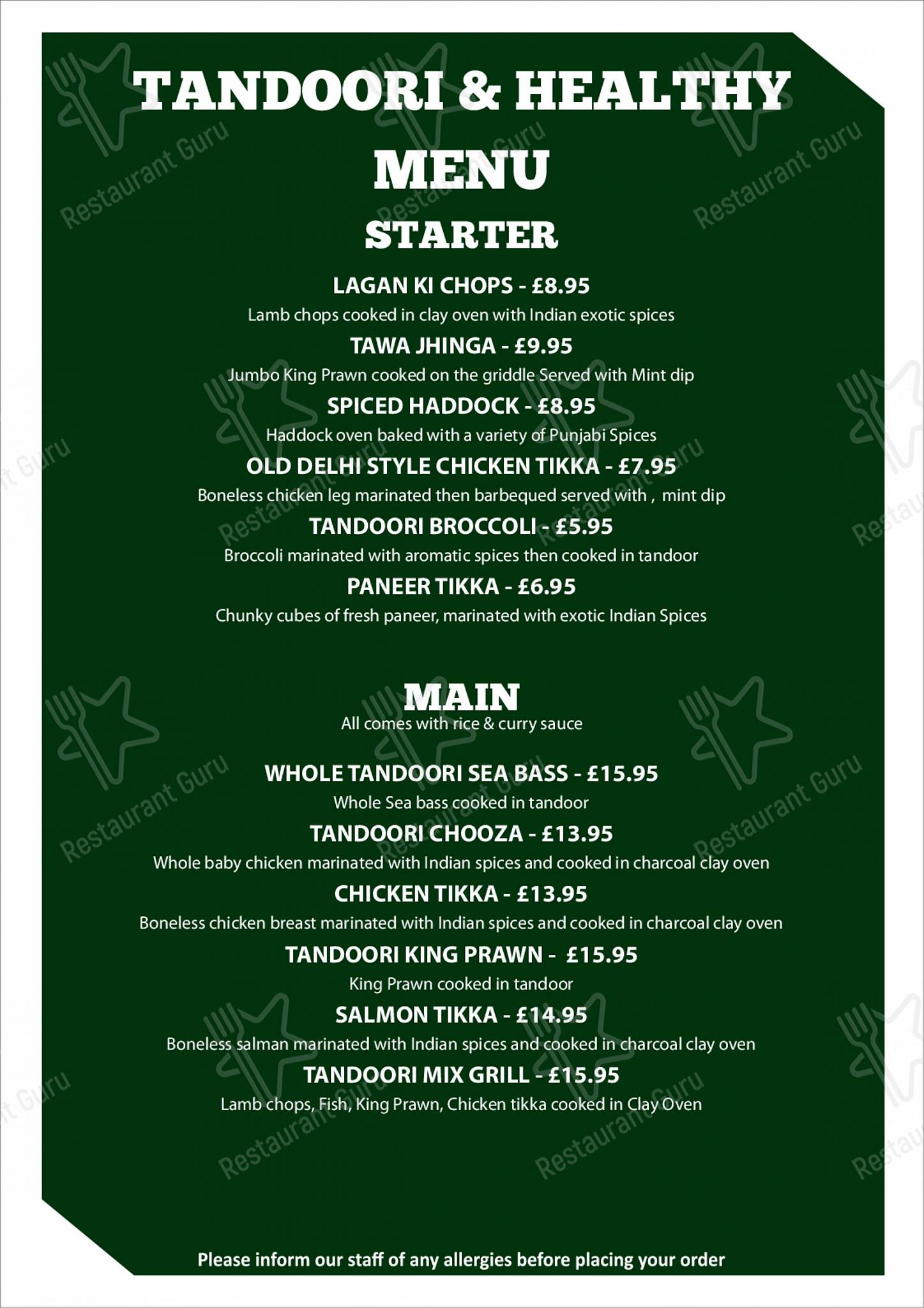 Menu at Green Gates Cafe, Glasgow