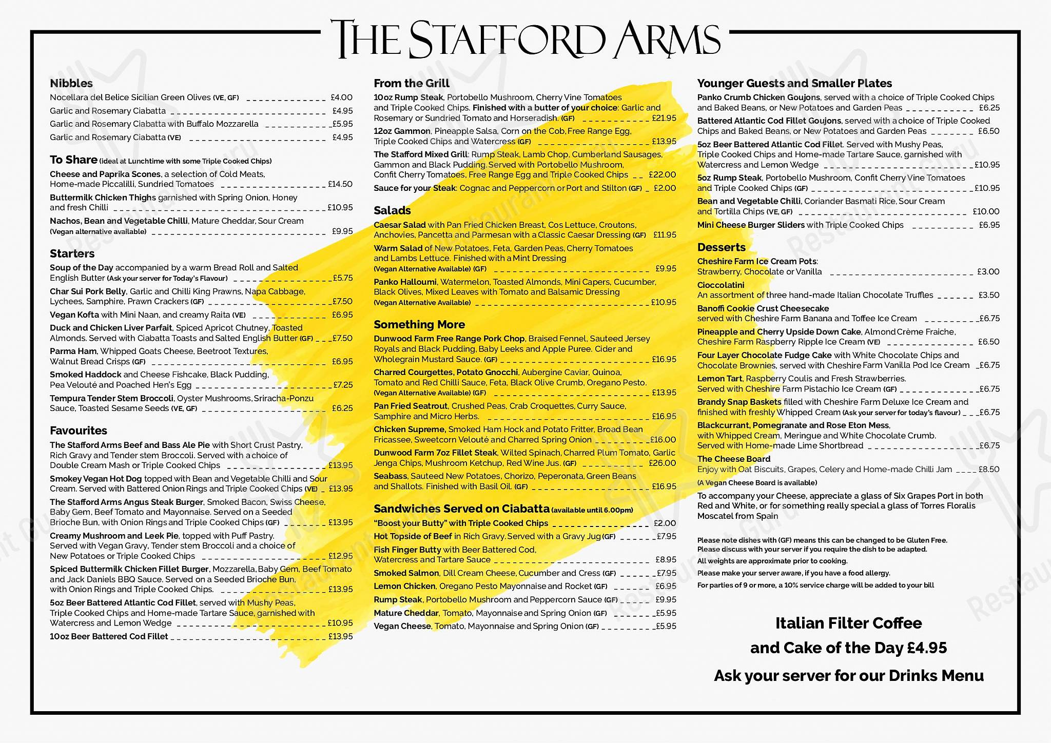 Menu at The Stafford Arms pub & bar, Stoke-on-Trent