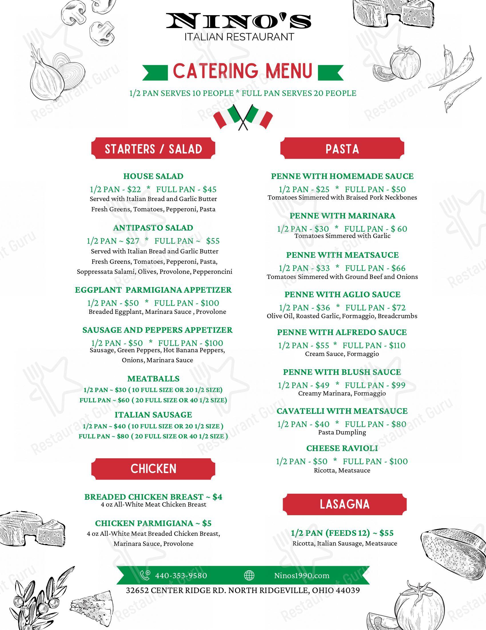 Menu at Nino's Italian Restaurant, North Ridgeville