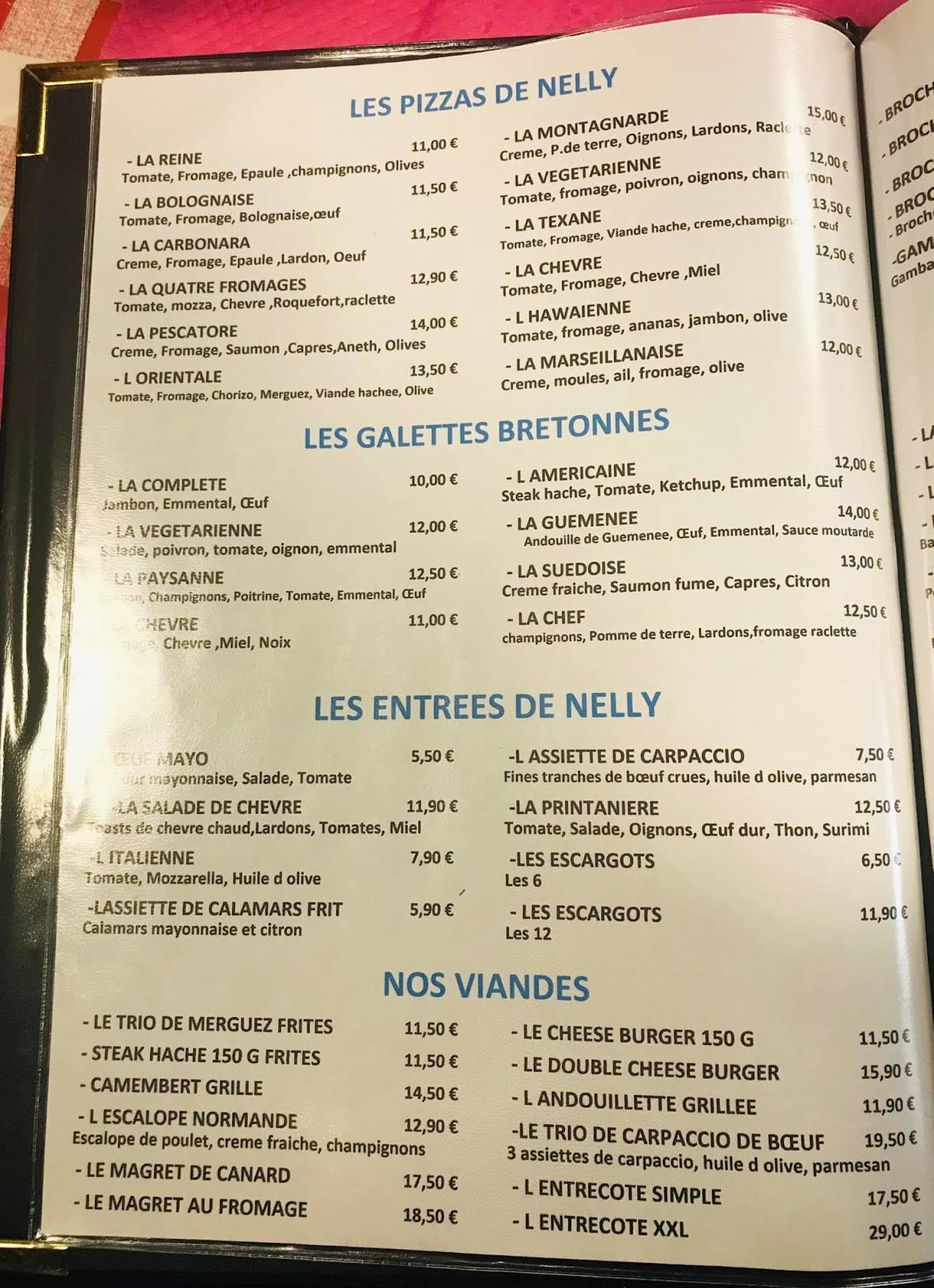 Menu au chez nelly restaurant borderes, Bordères-sur-l'Échez