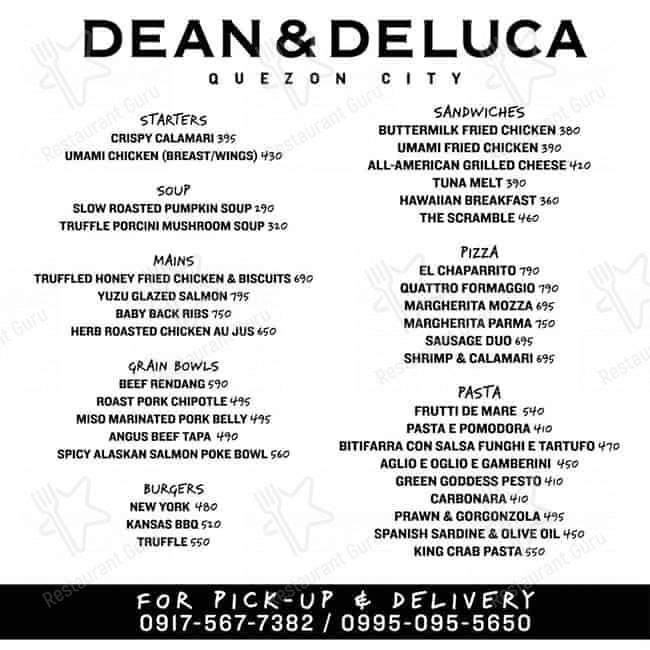 Menu at Dean and DeLuca Quezon City cafe, Quezon City