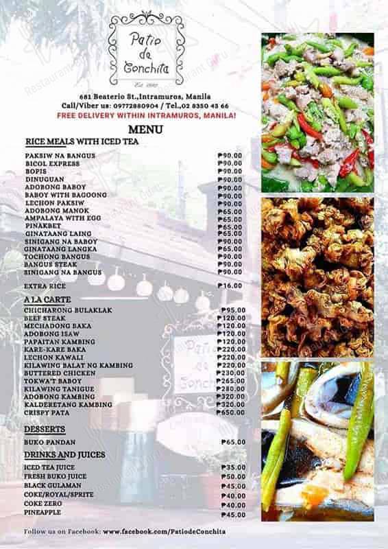 Menu at Patio de Conchita Restaurant, Manila