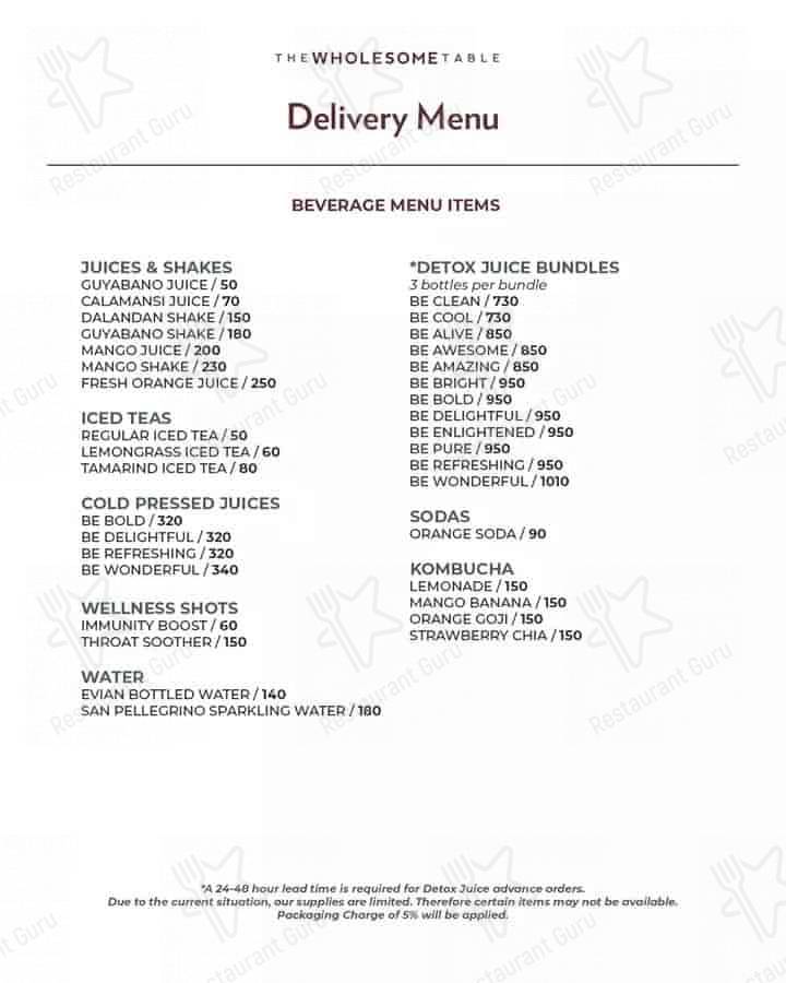 Menu at The Wholesome Table BGC restaurant, Taguig, Central Square