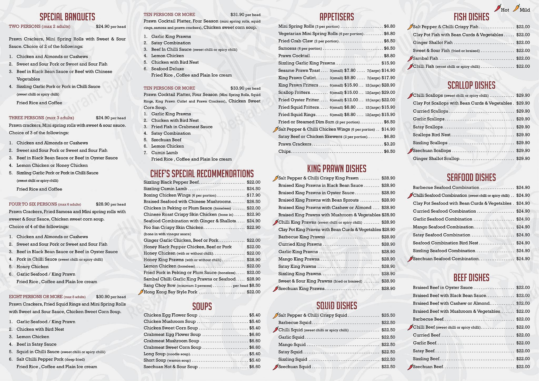 Menu at Ocean Dragon Chinese Restaurant, Watermans Bay