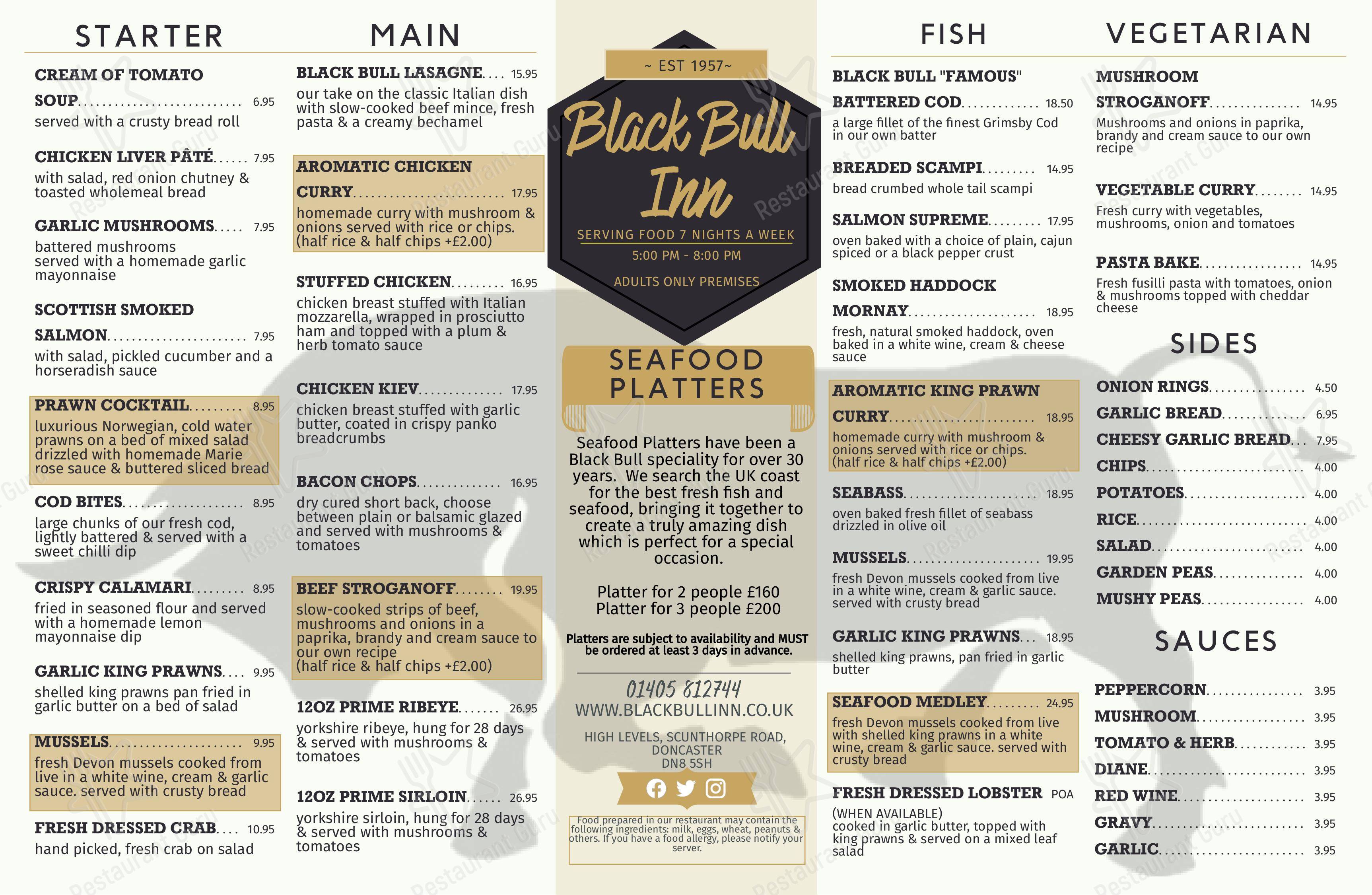 Menu at The Black Bull Inn pub & bar, Belton