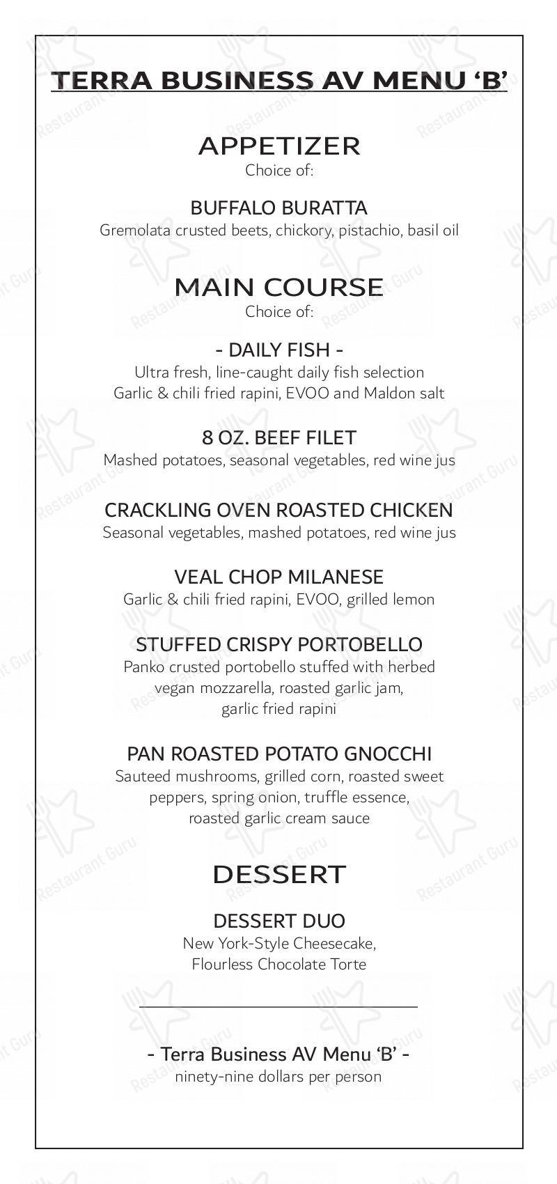 Menu at Terra Restaurant, Vaughan