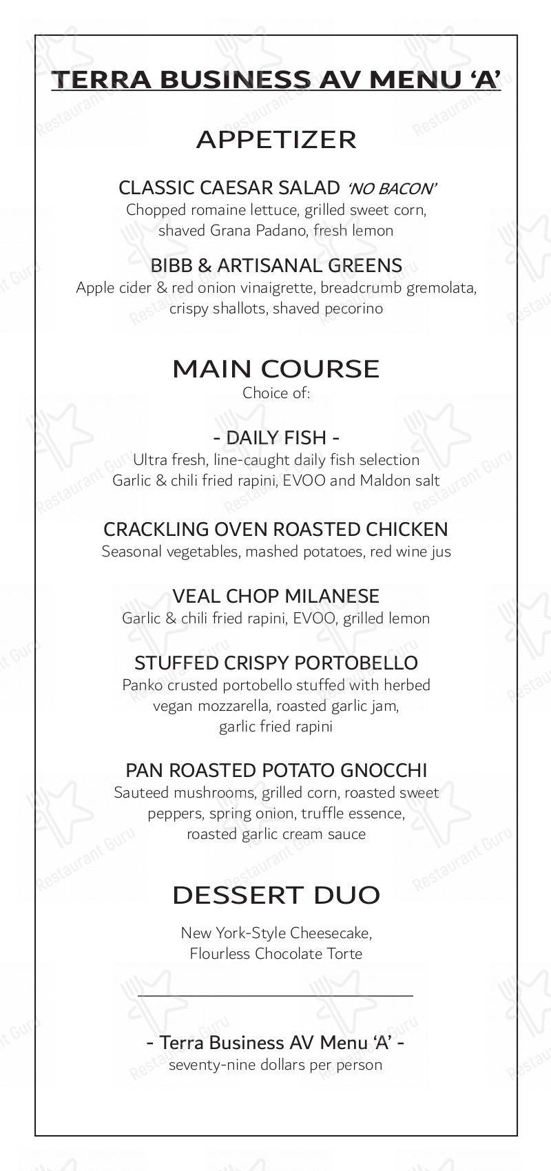 Menu at Terra Restaurant, Vaughan