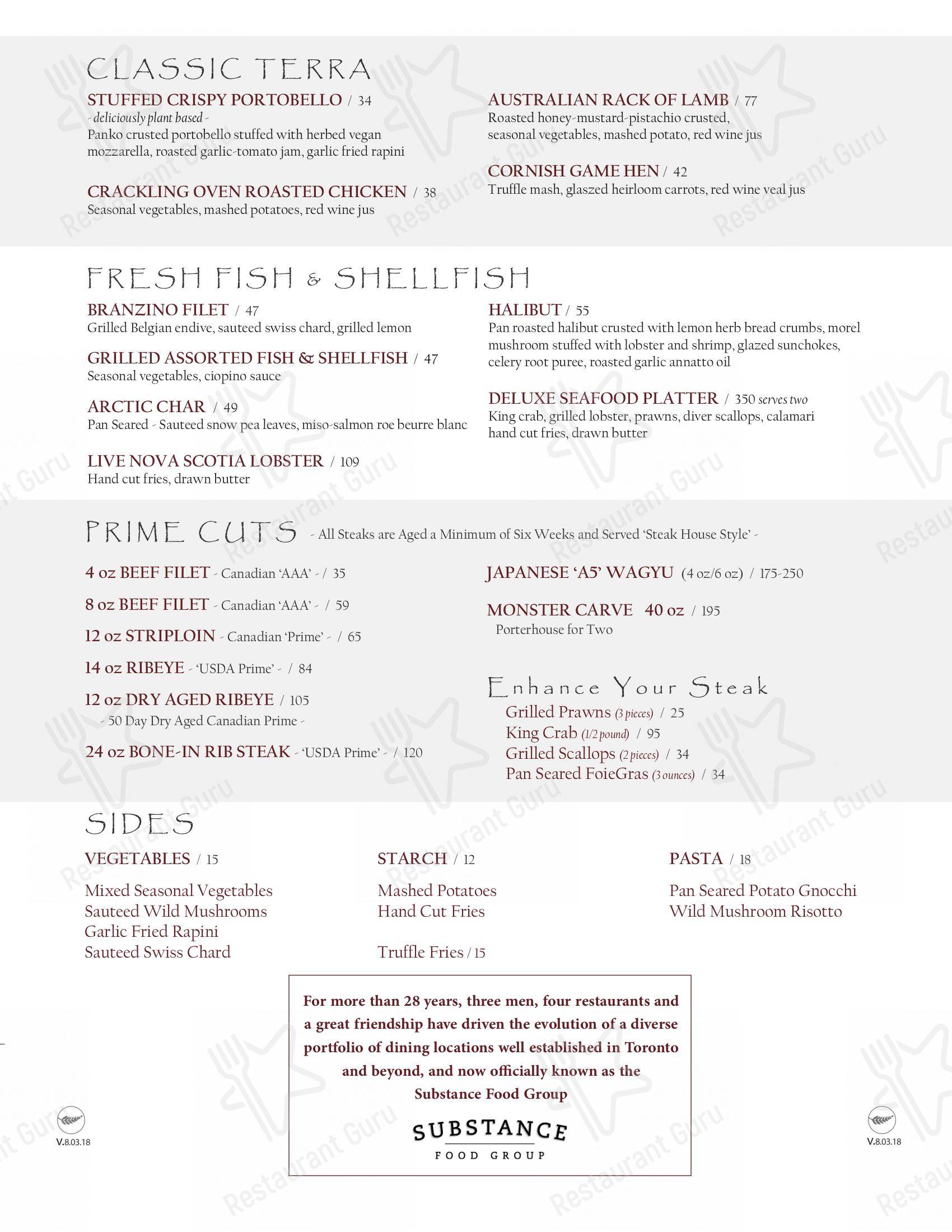 Menu at Terra Restaurant, Vaughan