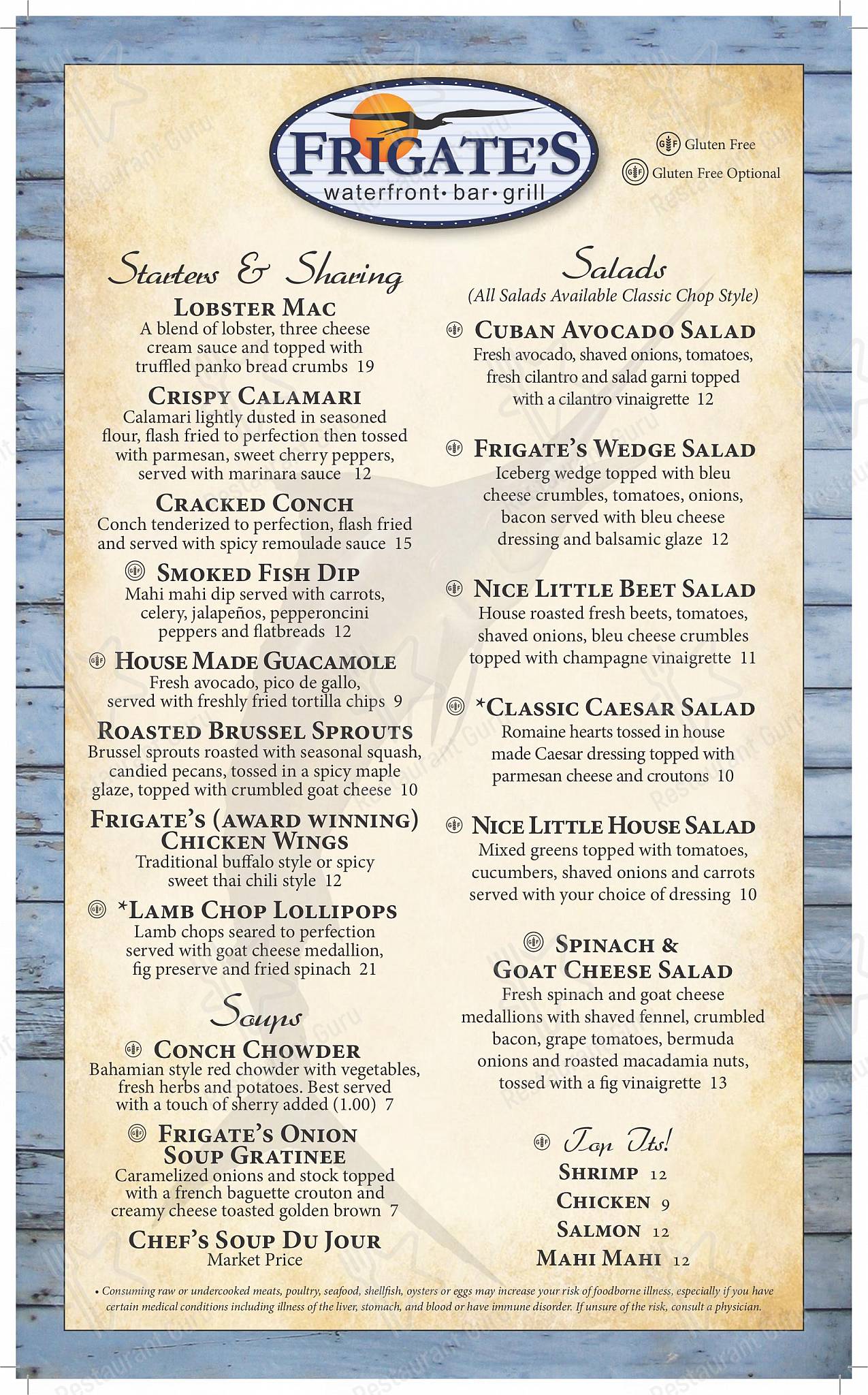 Menu at Frigate's Waterfront Bar & Grill - Melbourne, Melbourne
