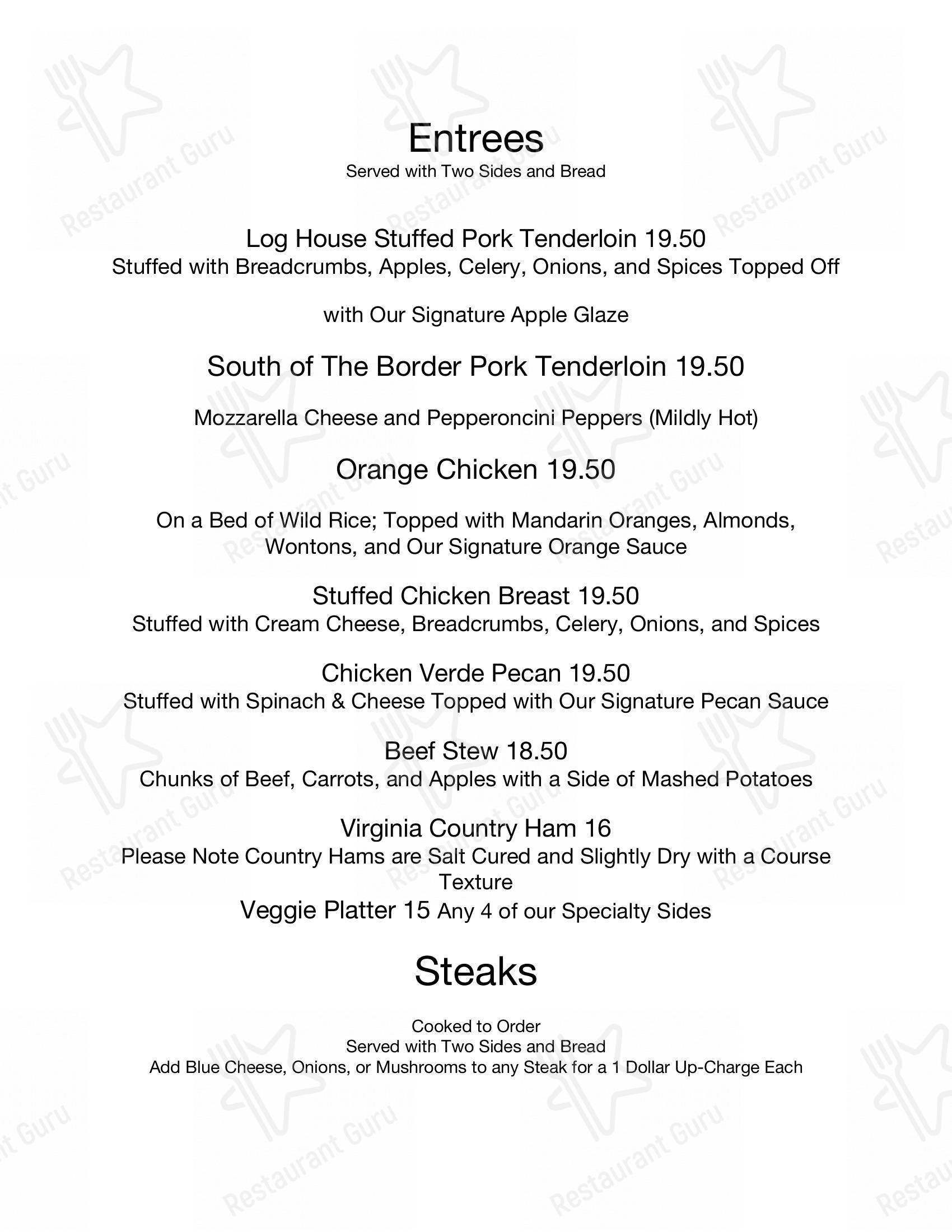 Menu at Log House 1776 Restaurant, Wytheville
