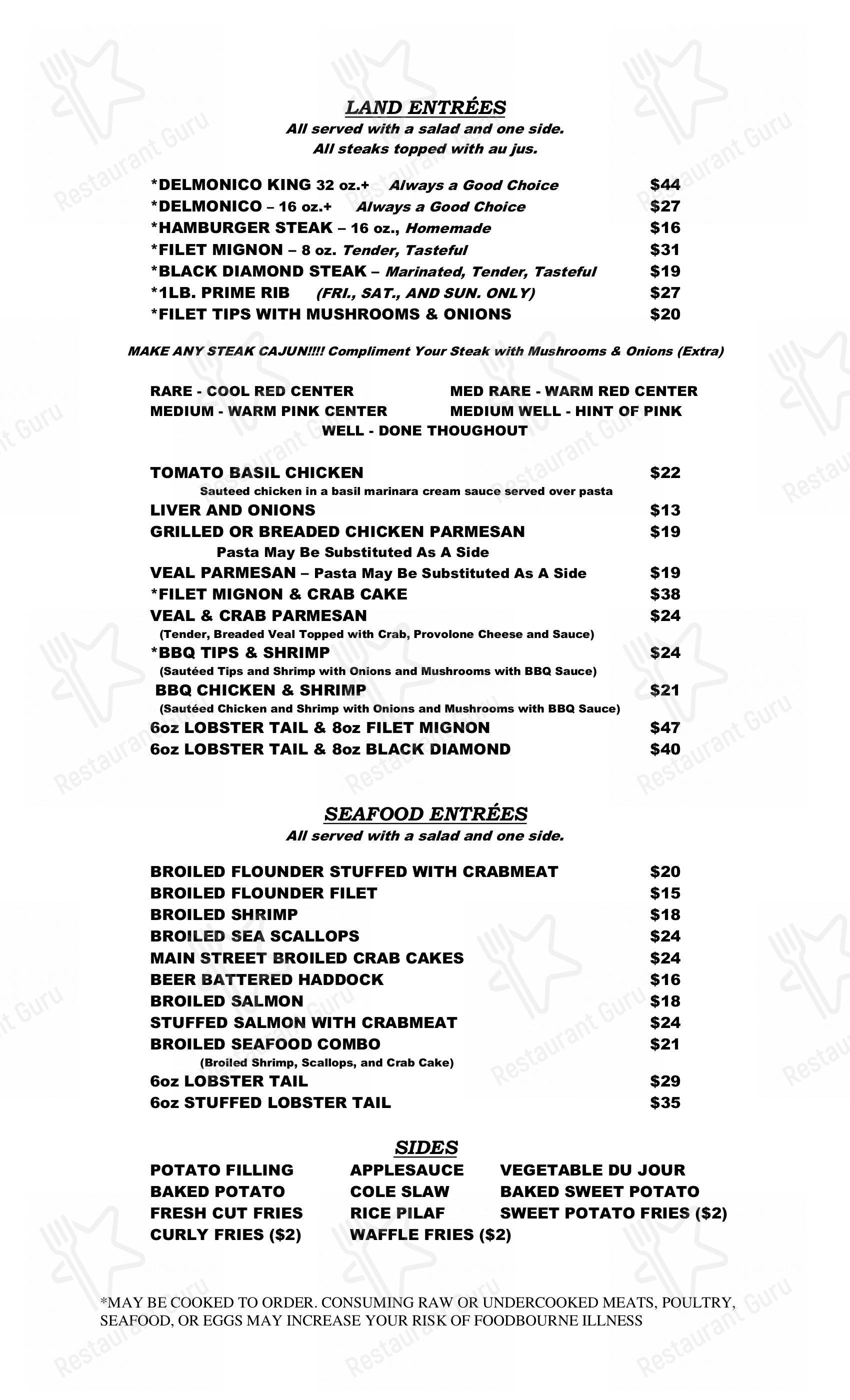 Menu at Main Street Pub, Bally