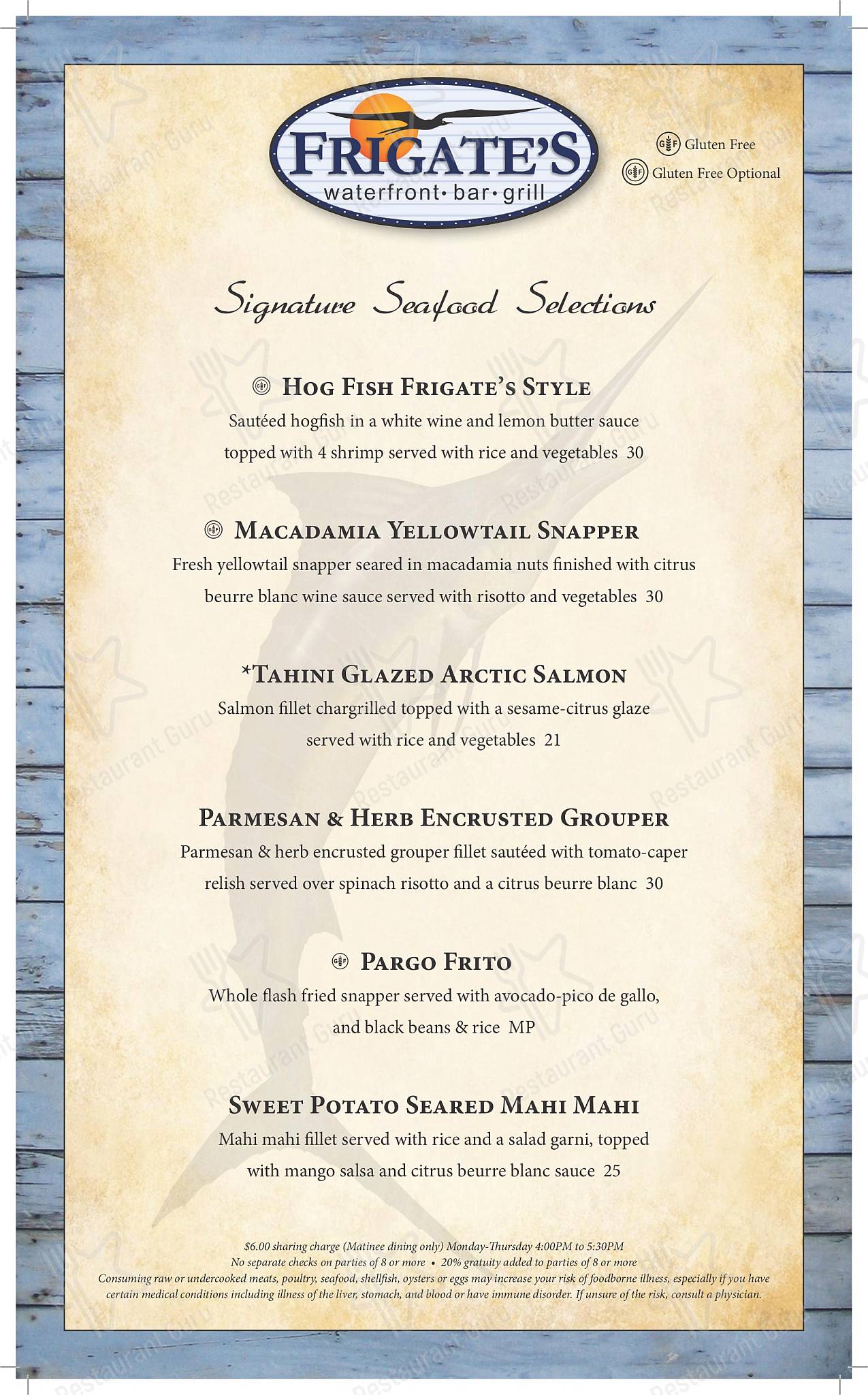 Menu at Frigate's Waterfront Bar & Grill - Melbourne, Melbourne