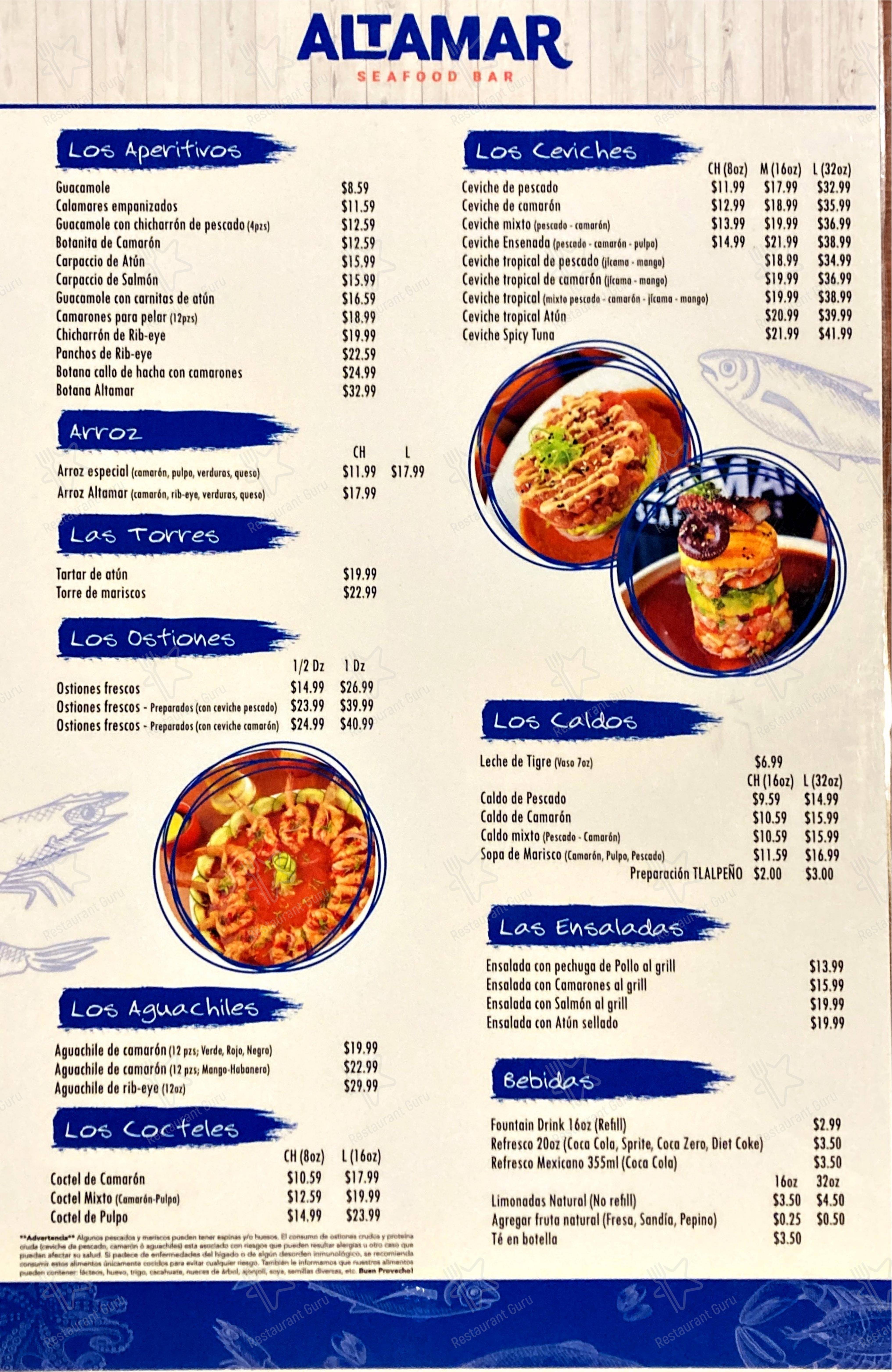 Menu at Altamar Seafood & Bar, Pharr