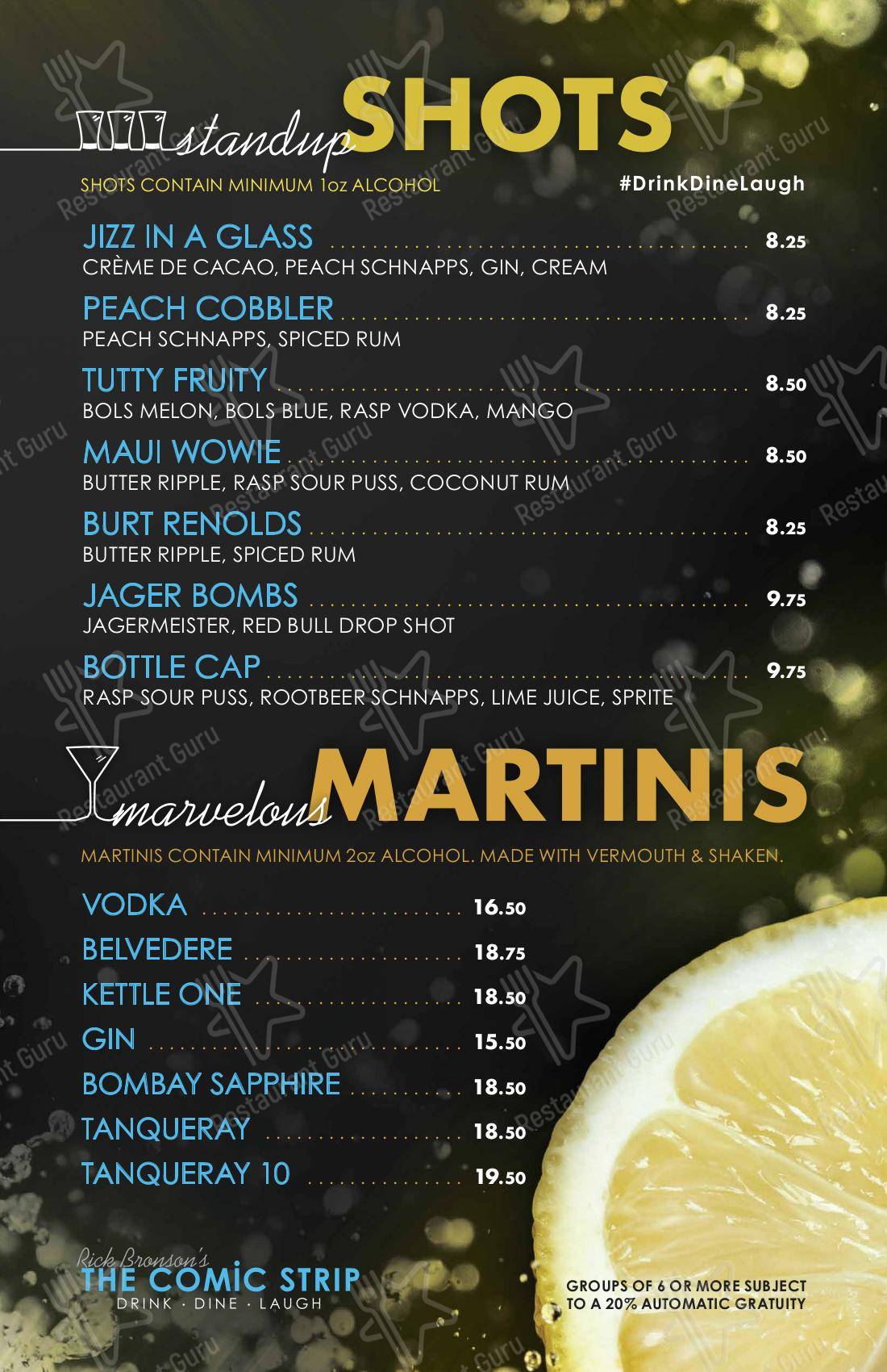 Menu at Rick Bronson's - The Comic Strip club, Edmonton