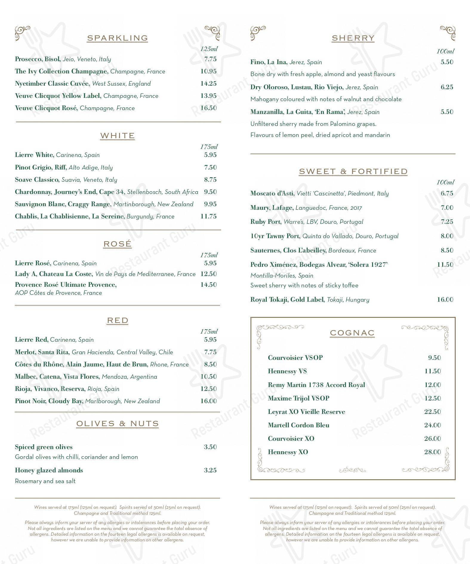 Menu at The Ivy Cambridge Brasserie restaurant, Cambridge