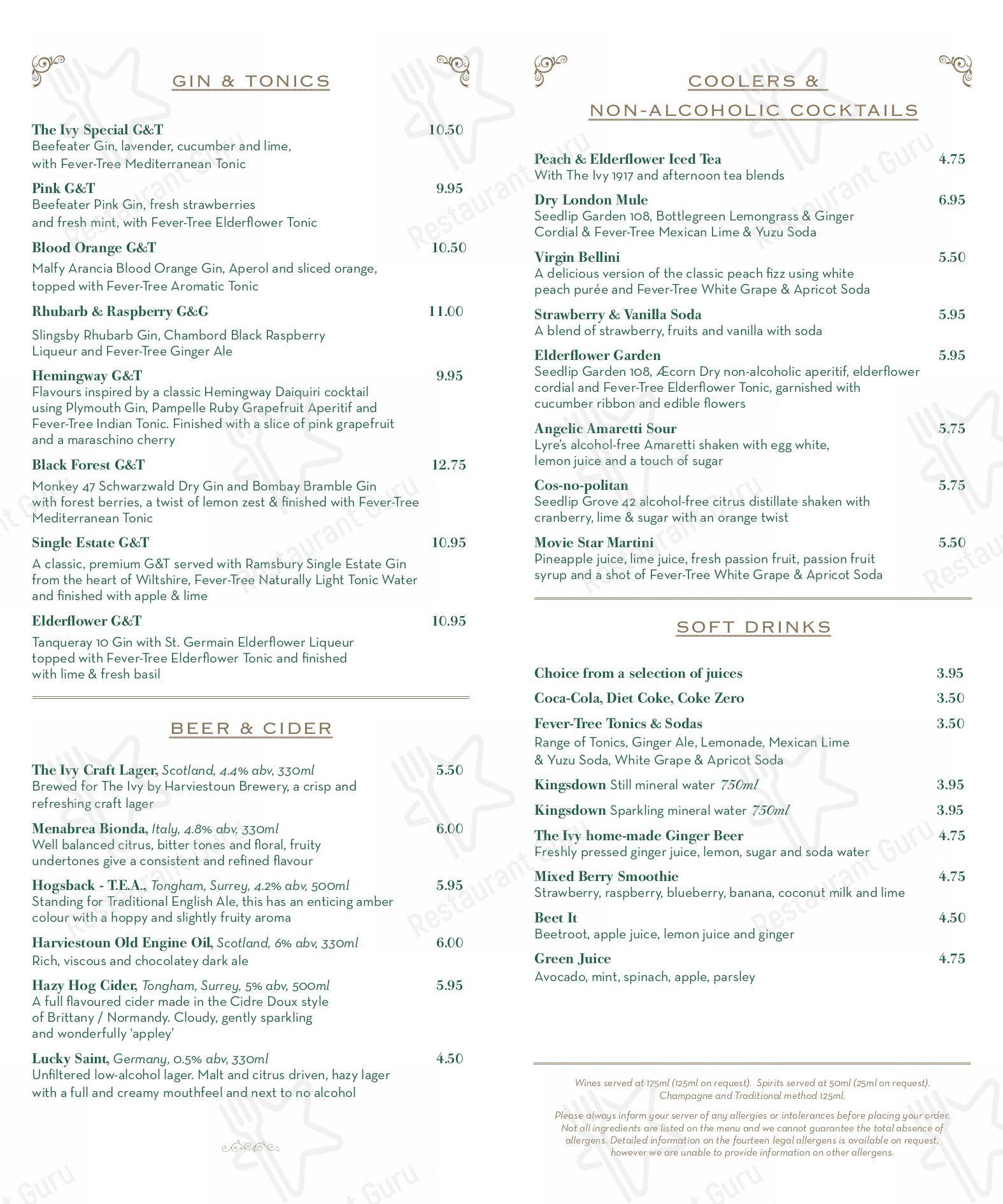 Menu at The Ivy Winchester Brasserie pub & bar, Winchester