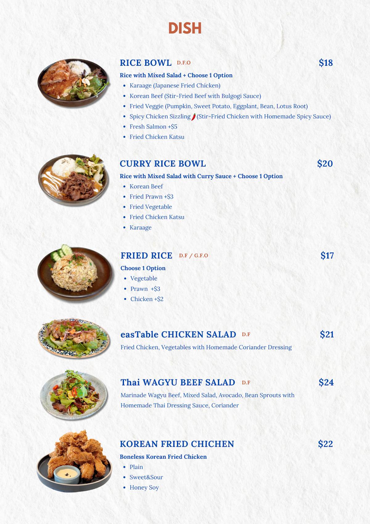 Menu at easTable restaurant, Maroochydore