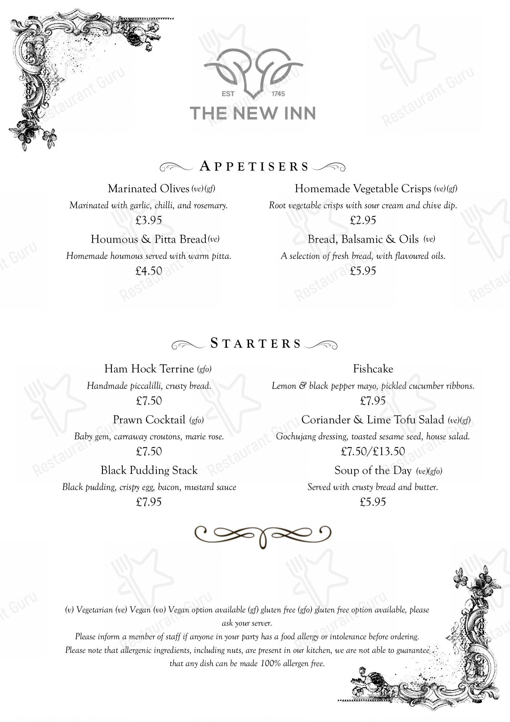 Menu at The New Inn Hotel pub & bar, Clapham cum Newby, Old Rd