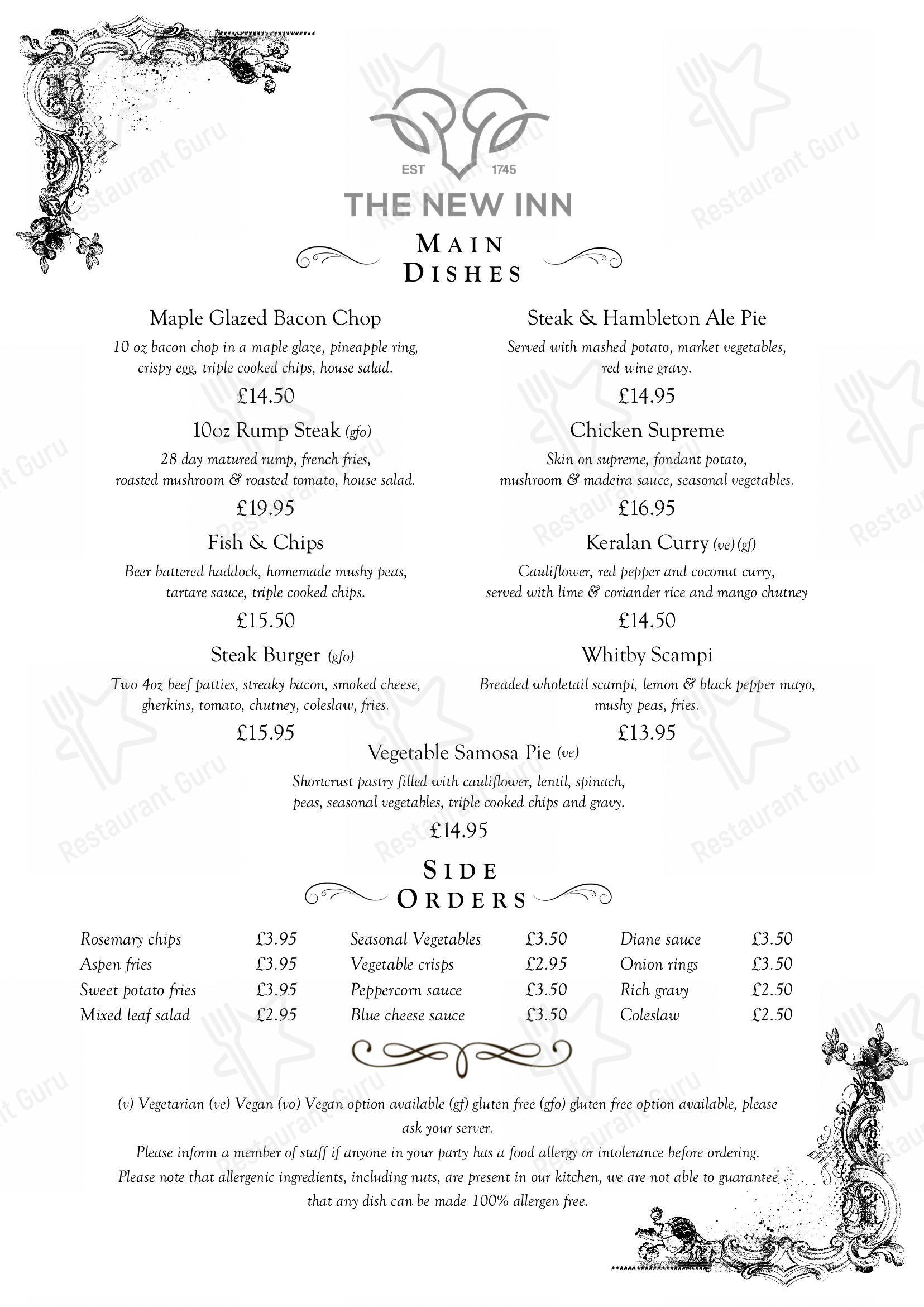 Menu at The New Inn Hotel pub & bar, Clapham cum Newby, Old Rd