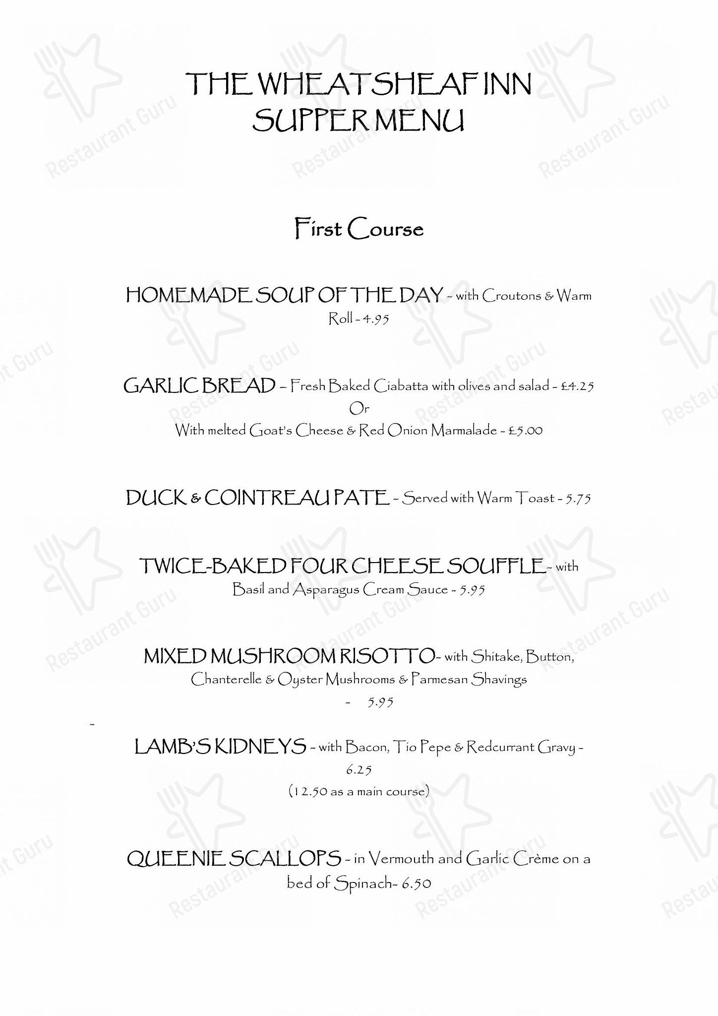 Menu at Wheatsheaf Inn restaurant, Egton, Wheatsheaf Inn