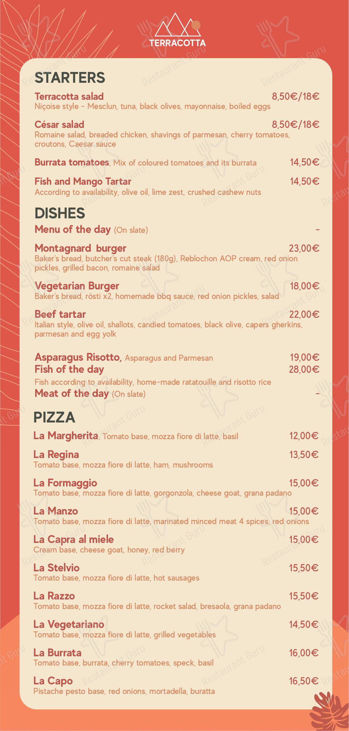 Carta de Terracotta Restaurant de plage Sevrier, Sévrier